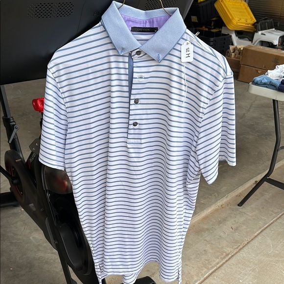 Greyson | Shirts | Greyson Blue And White Striped Polo Shirt | Poshmark